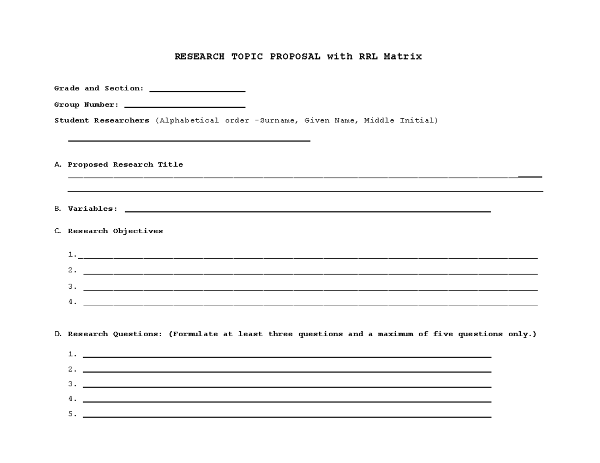 Research Proposal Template for RRL Matrix (3Is) - Studocu