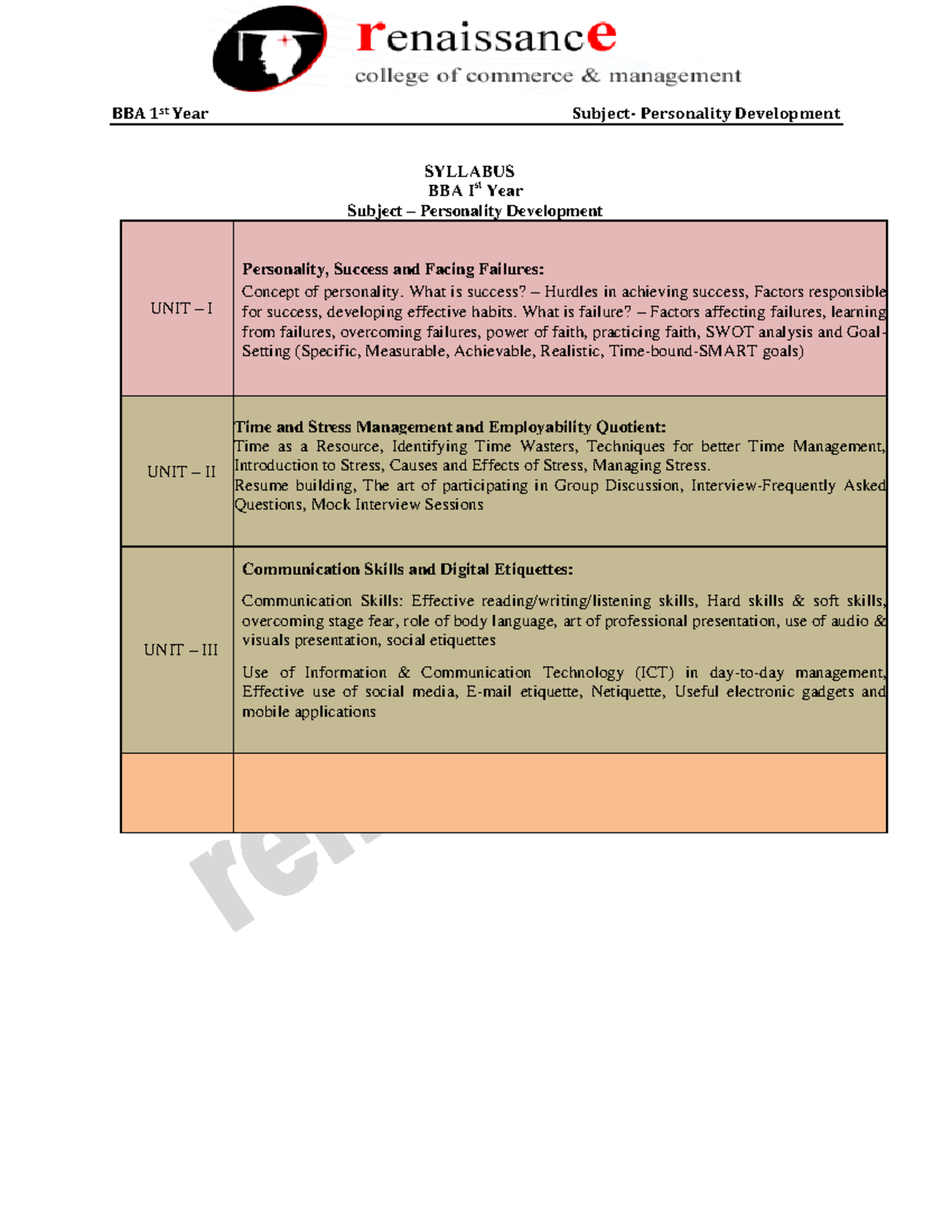 BBA 1st Year: Personality Development Notes and Key Concepts - Studocu