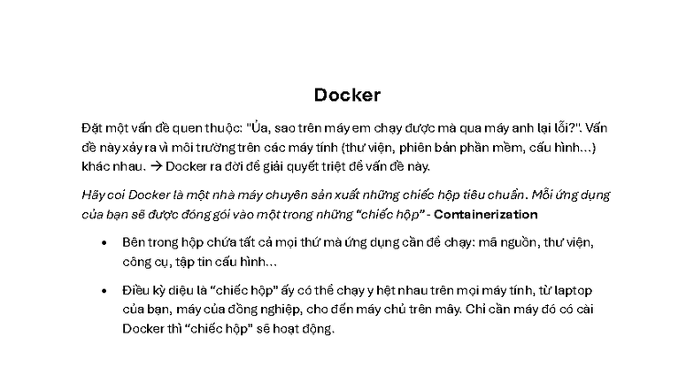 Docker: Giải Quyết Vấn Đề Môi Trường Phát Triển Ứng Dụng - Studocu