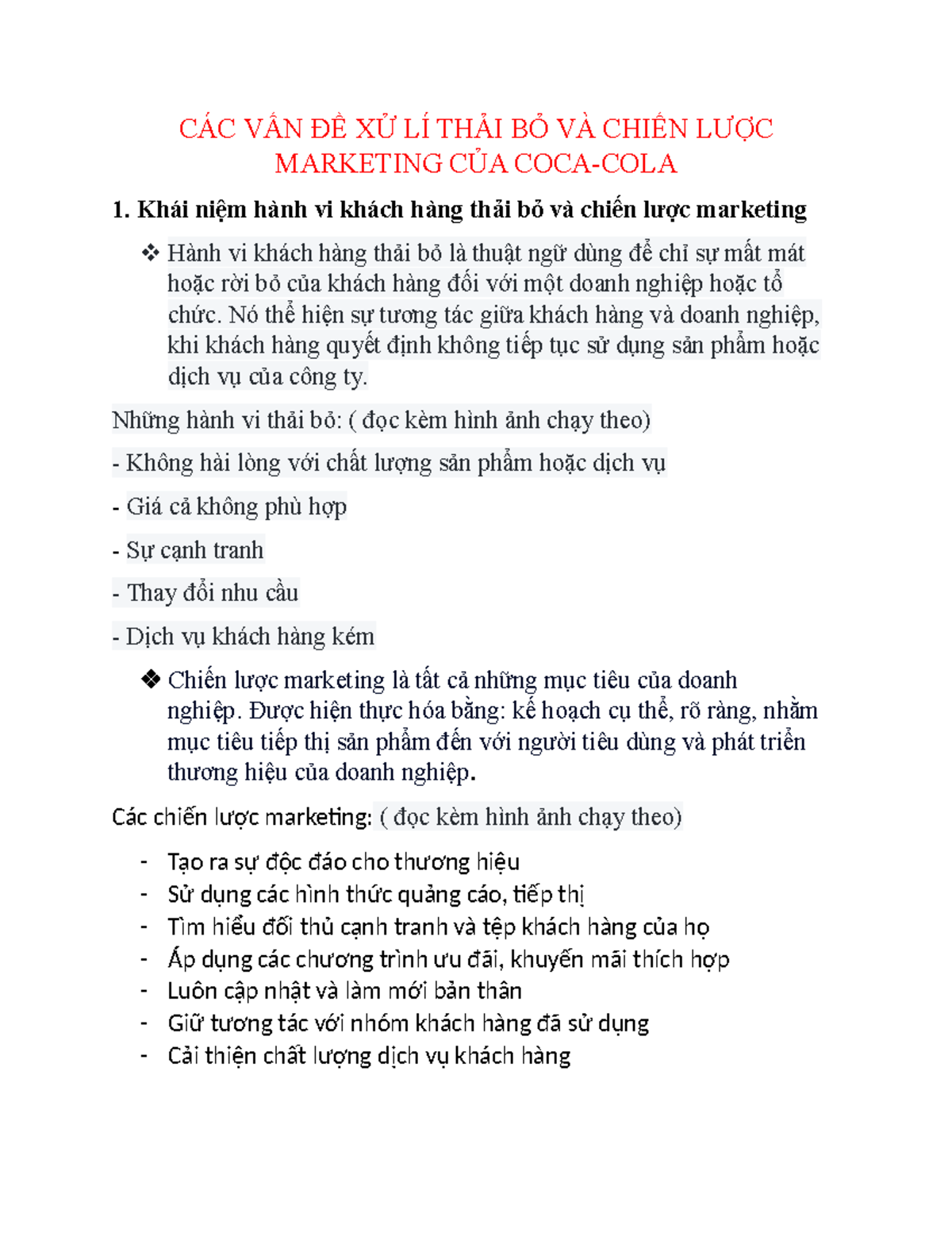 CÁC-VẤN-ĐỀ-XỬ-LÍ-THẢI-BỎ-VÀ-CHIẾN-LƯỢC- Marketing-CỦA-COCA ^v^ - CÁC ...
