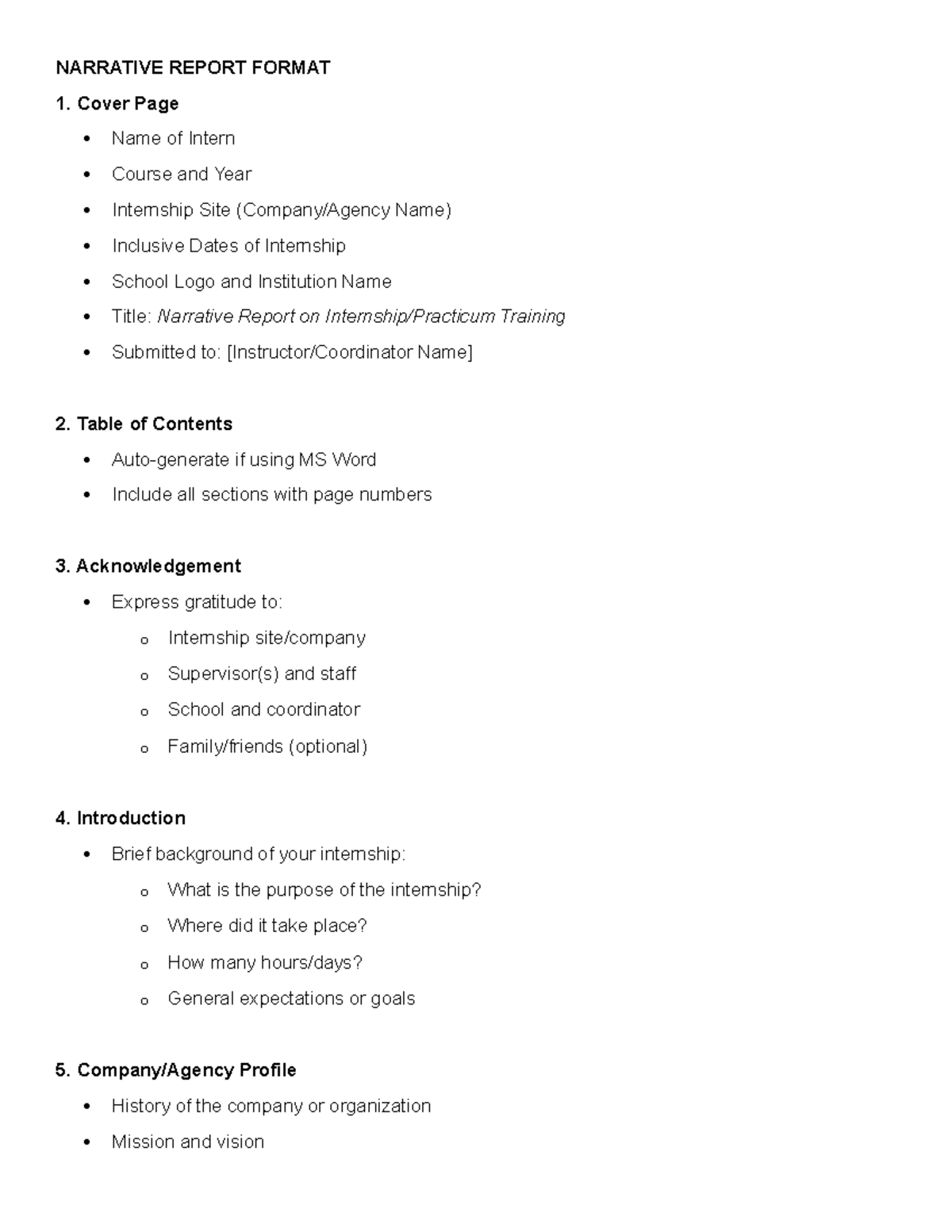 Narrative Report Format for Internship: Guidelines and Structure - Studocu