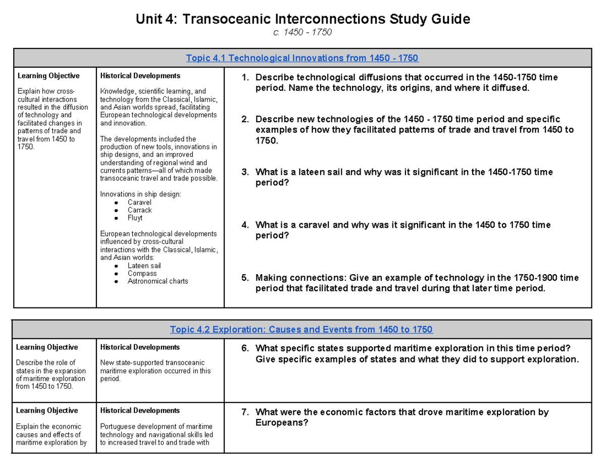 Unit 4 - Reading Guide - Unit 4: Transoceanic Interconnections Study ...