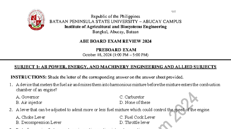 ABE BOARD EXAM REVIEW 2024 PREBOARD EXAM (IABE) - Studocu