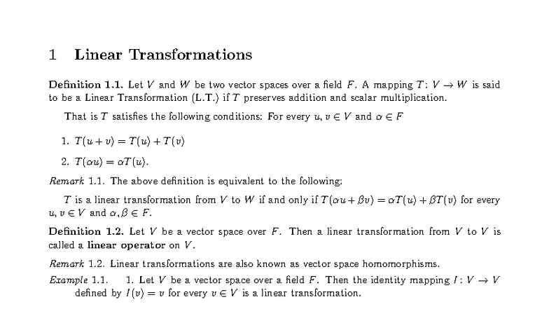 Linear Transformations and Inner Products: Definitions and Examples - Studocu