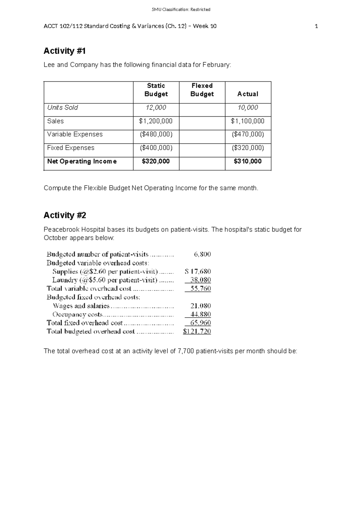 Flexible variance - SMU Classification: Restricted ACCT 102/112 ...
