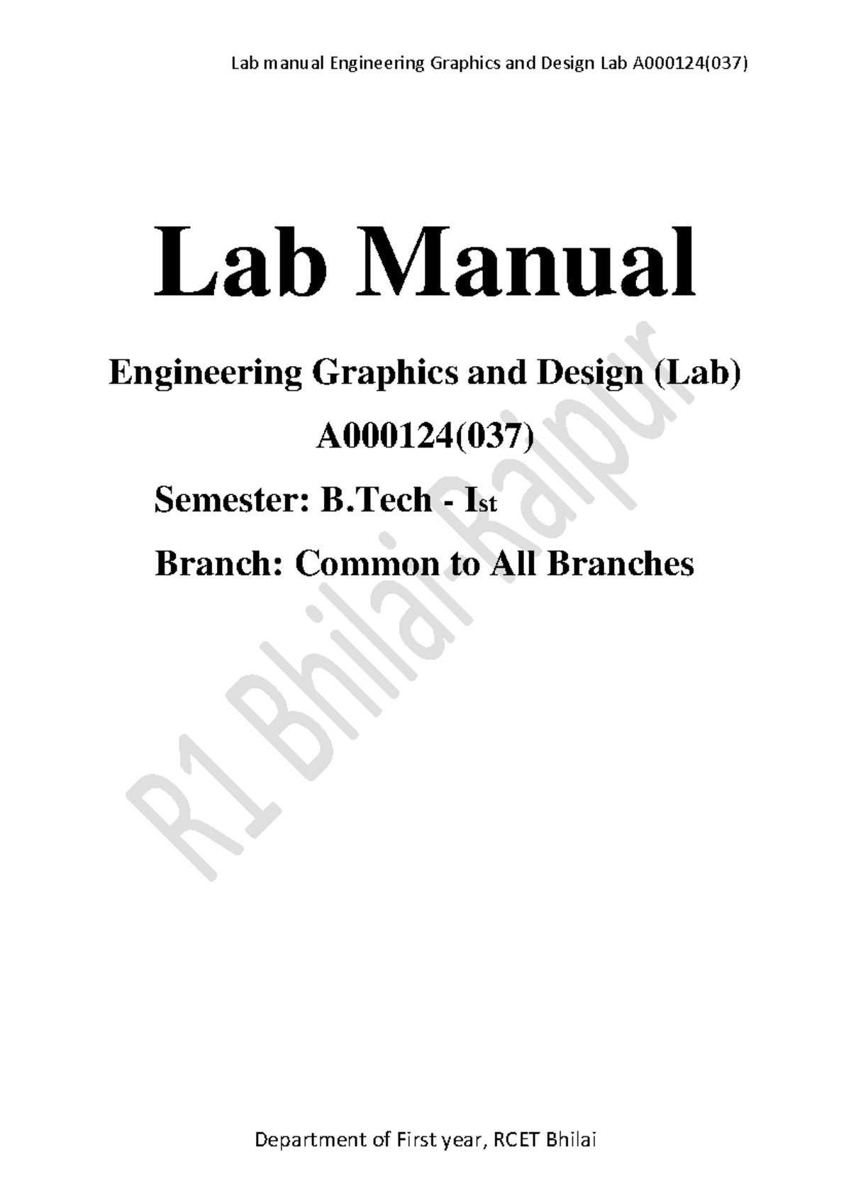 EDG Lab Manual: Engineering Graphics & Design (Lab) B.Tech 1st Sem ...