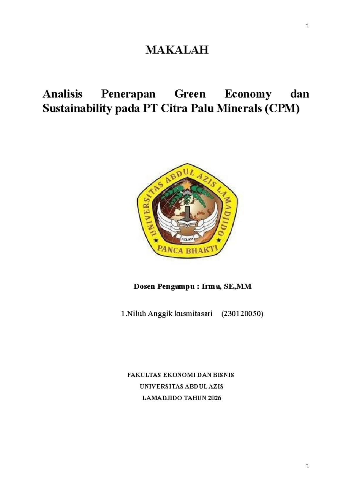 Analisis Green Economy & Sustainability di PT Citra Palu Minerals (CPM ...