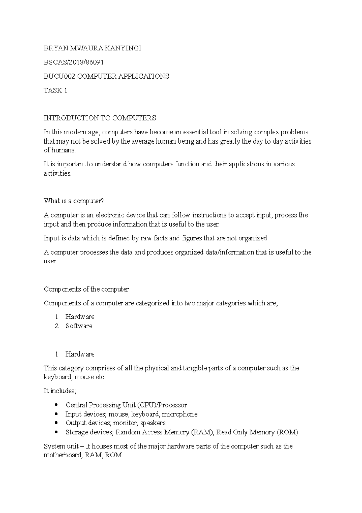 Computer Applications TASK 1 - Copy - BRYAN MWAURA KANYINGI BSCAS/2018 ...