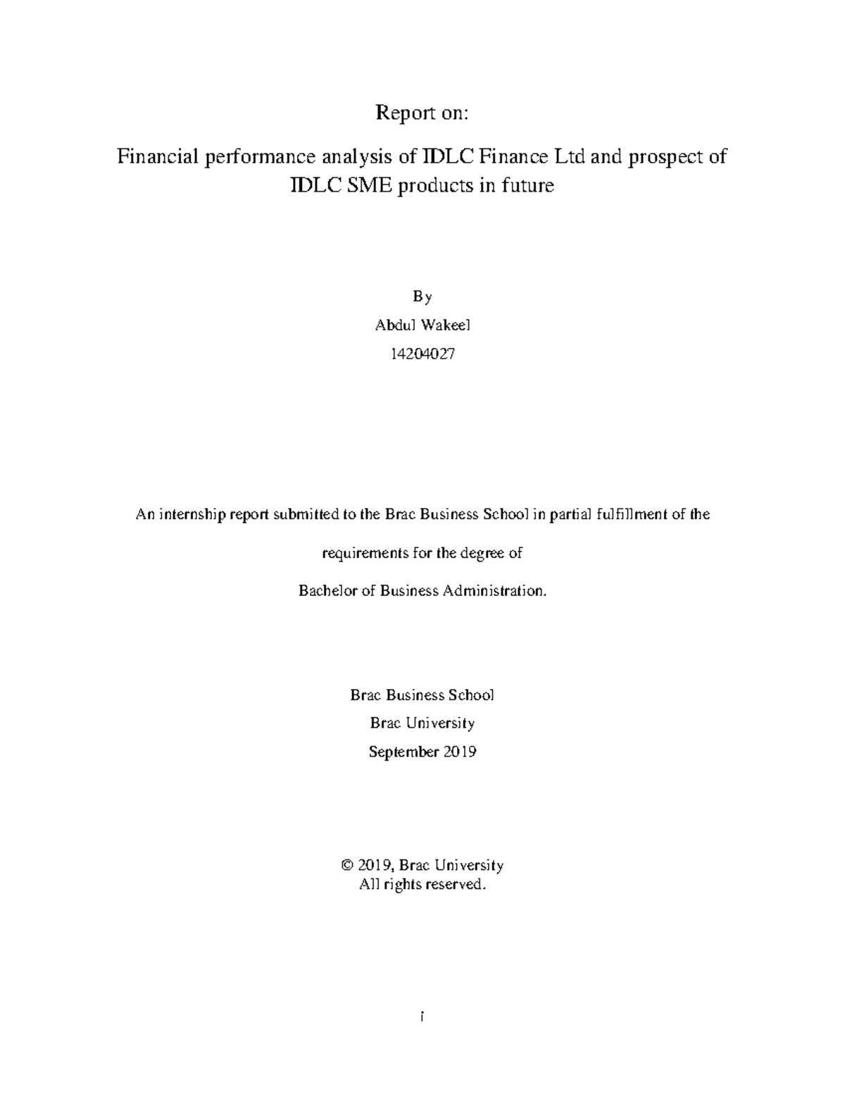 Analysis of Financial Performance & Future of IDLC SME Products - Studocu