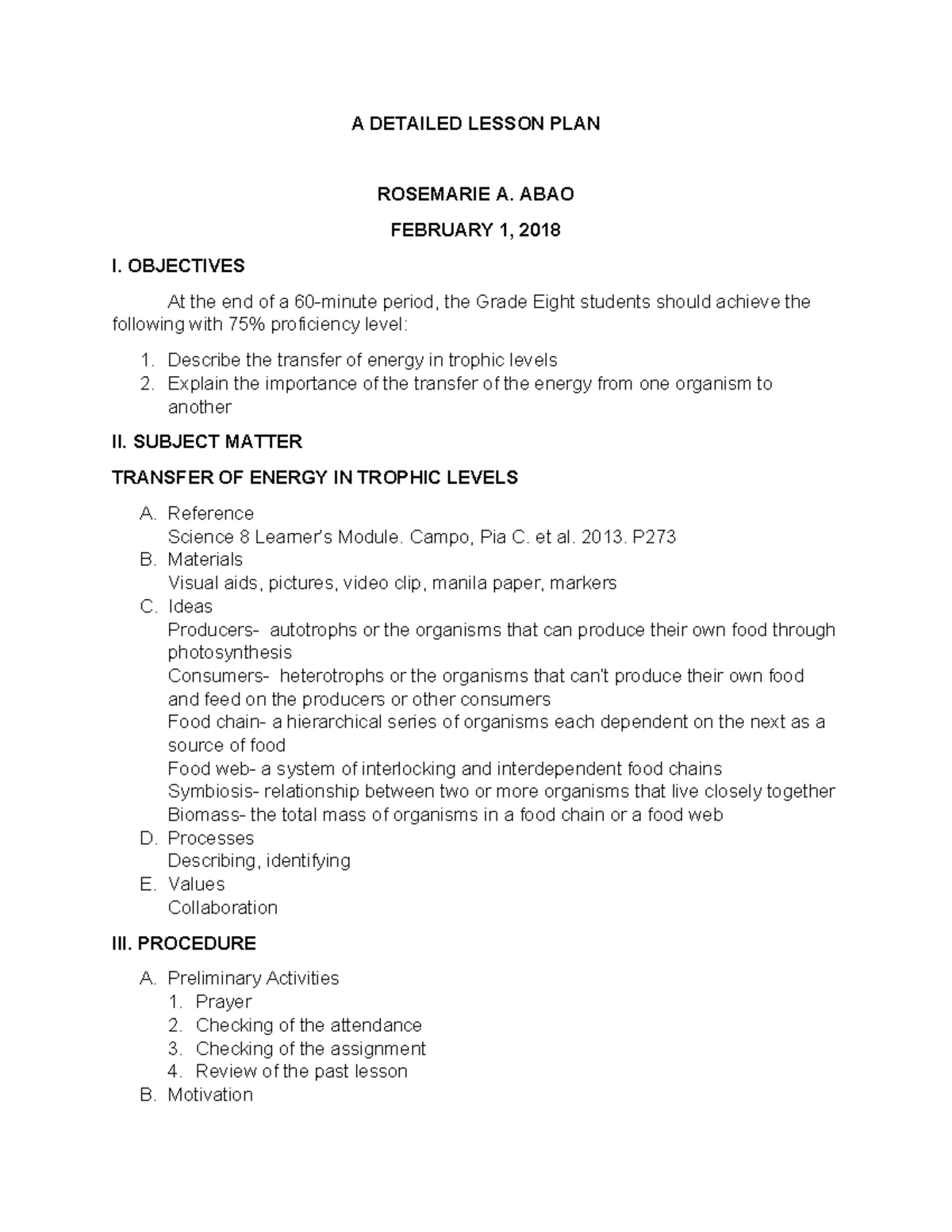 Lesson Plan: Understanding Energy Transfer in Trophic Levels (Grade 8 ...