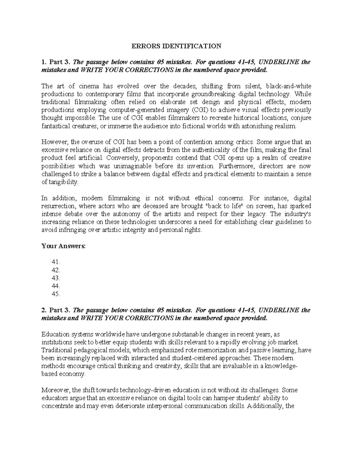 Errors Identification: Part 3 - Mistakes and Corrections - Studocu