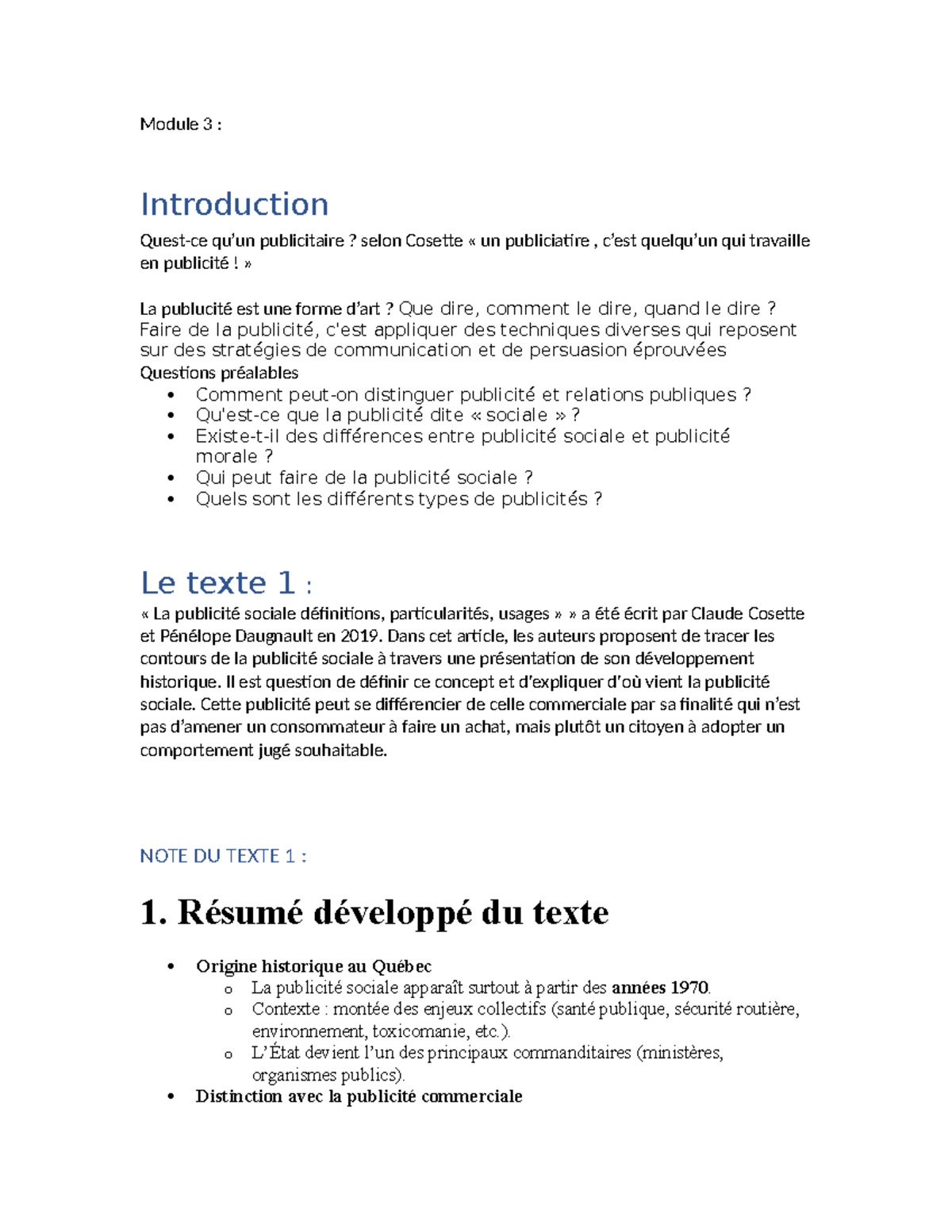Module 3 : Introduction à la Publicité Sociale selon Cosette et ...