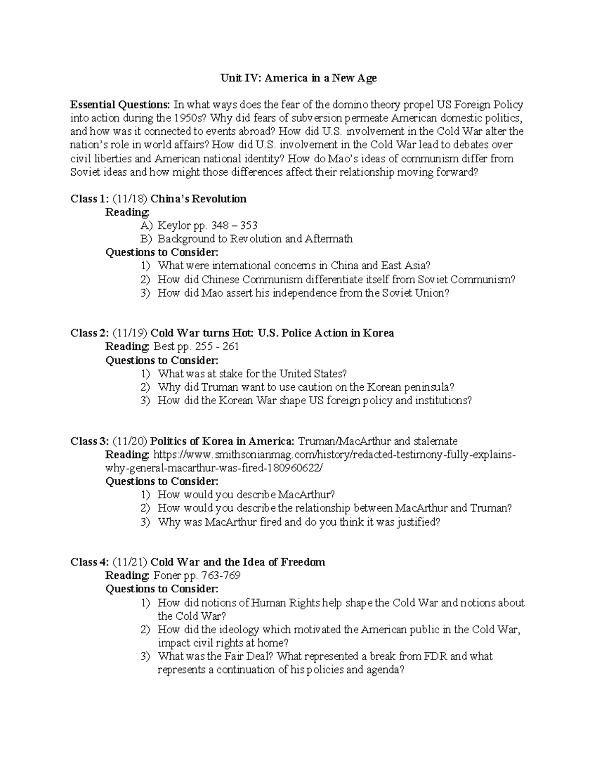 Unit IV: America in a New Age - Cold War Dynamics and Policies - Studocu