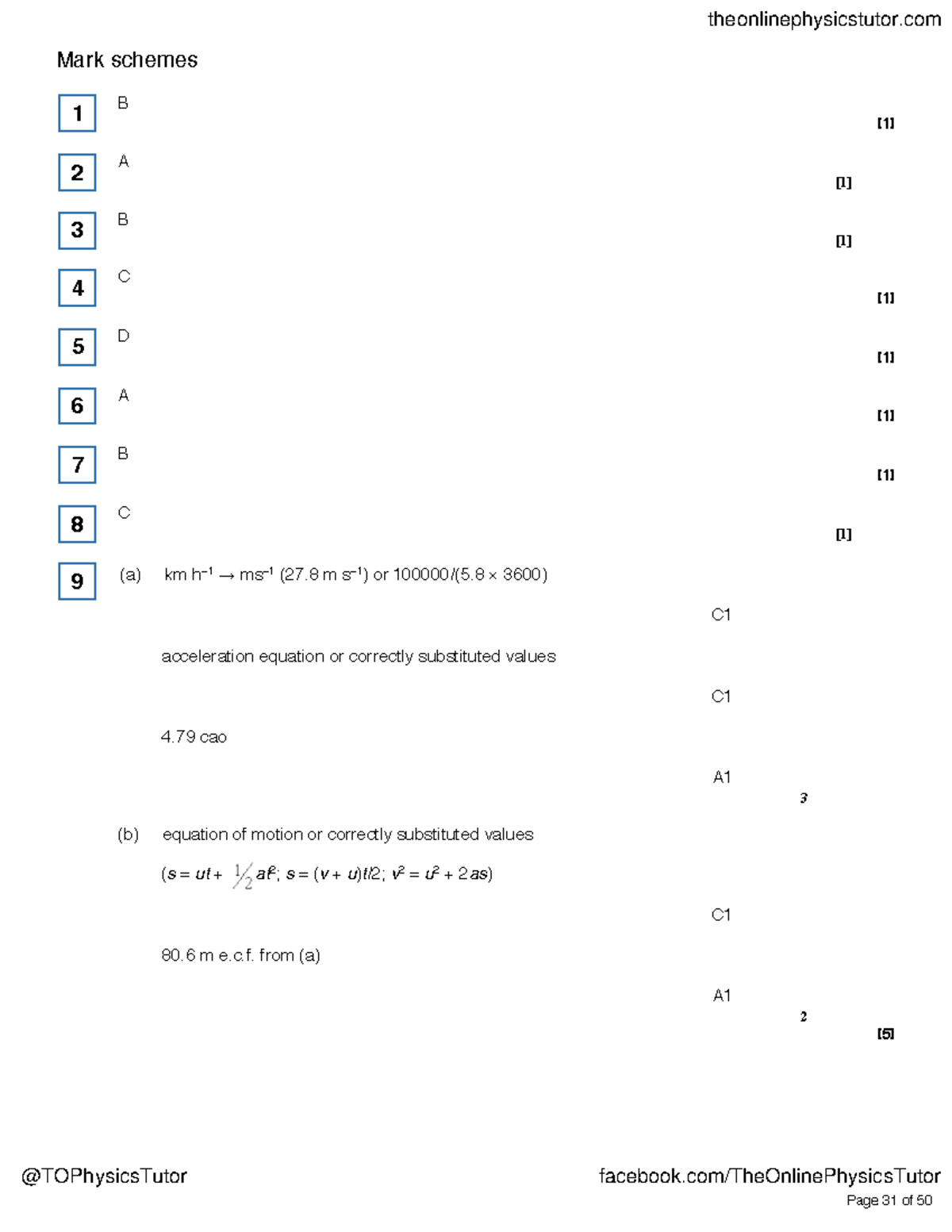 Motion and Suvat Mark Schemes - A Level Physics Examination - Studocu