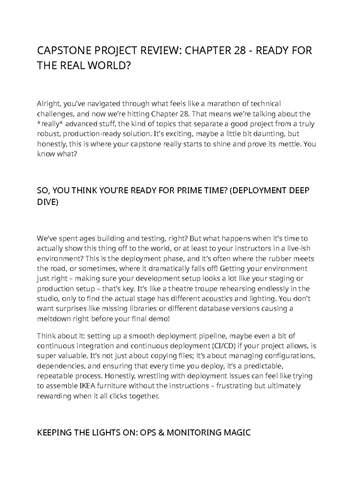 CAPSTONE PROJECT REVIEW: CHAPTER 28 - DEPLOYMENT & OPTIMIZATION - Studocu