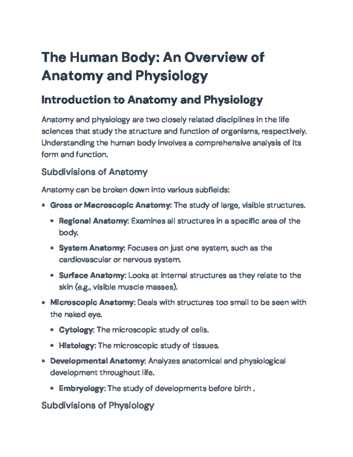 Introduction to Anatomy and Physiology: Structure and Function Overview ...