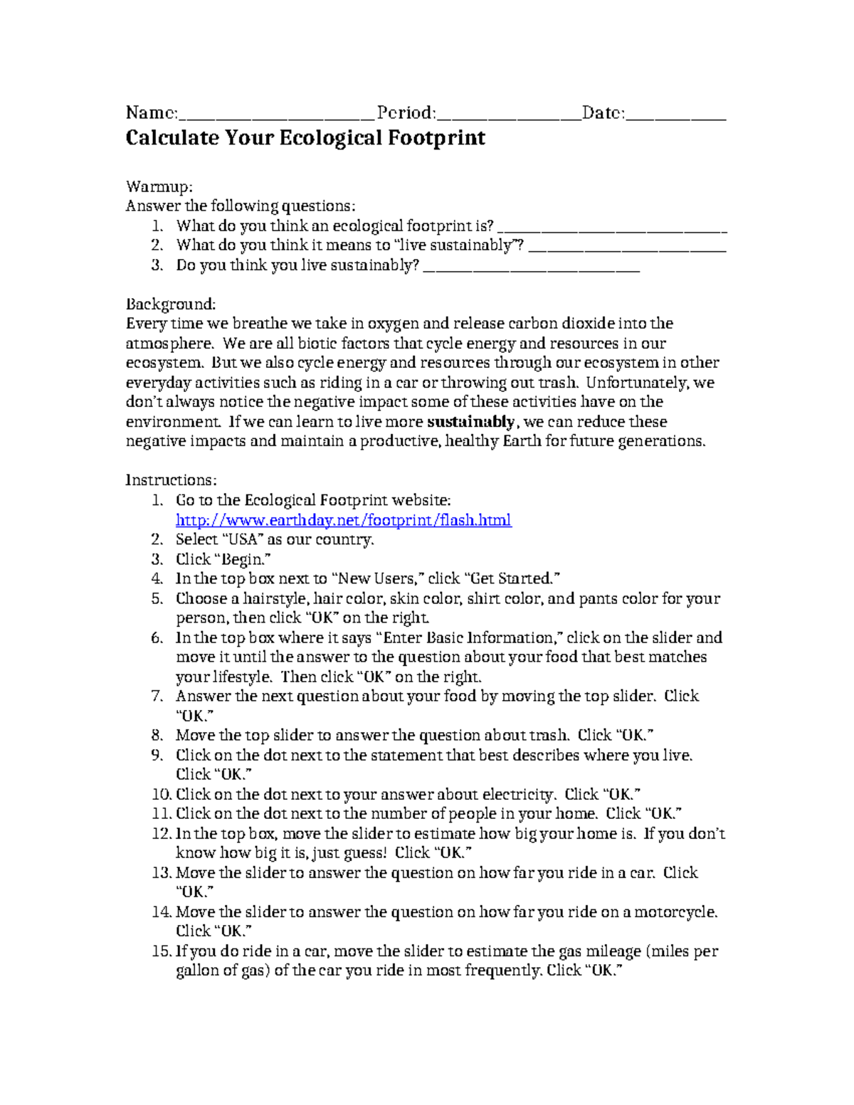 Calculate your ecological footprint - Name ...