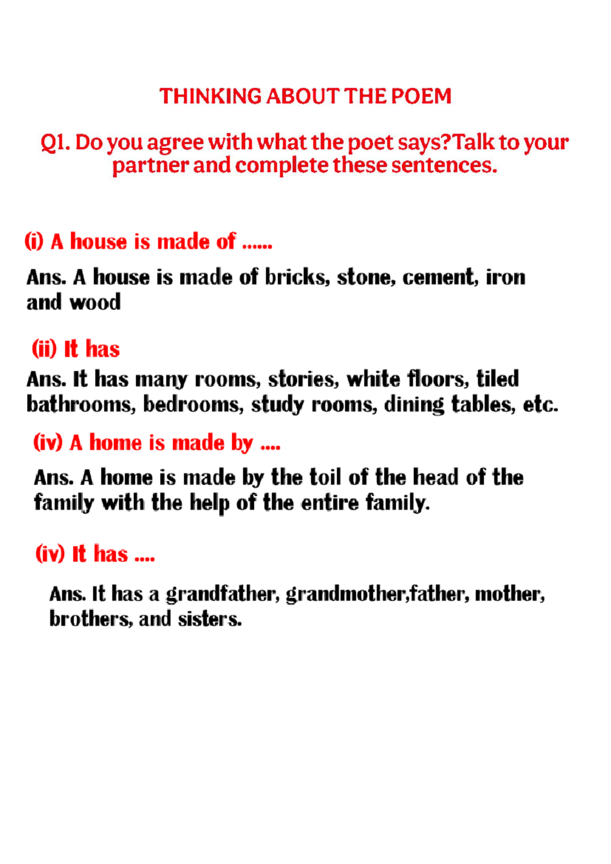THINKING ABOUT THE POEM: HOME VS HOUSE Q1 Discussion Notes - Studocu