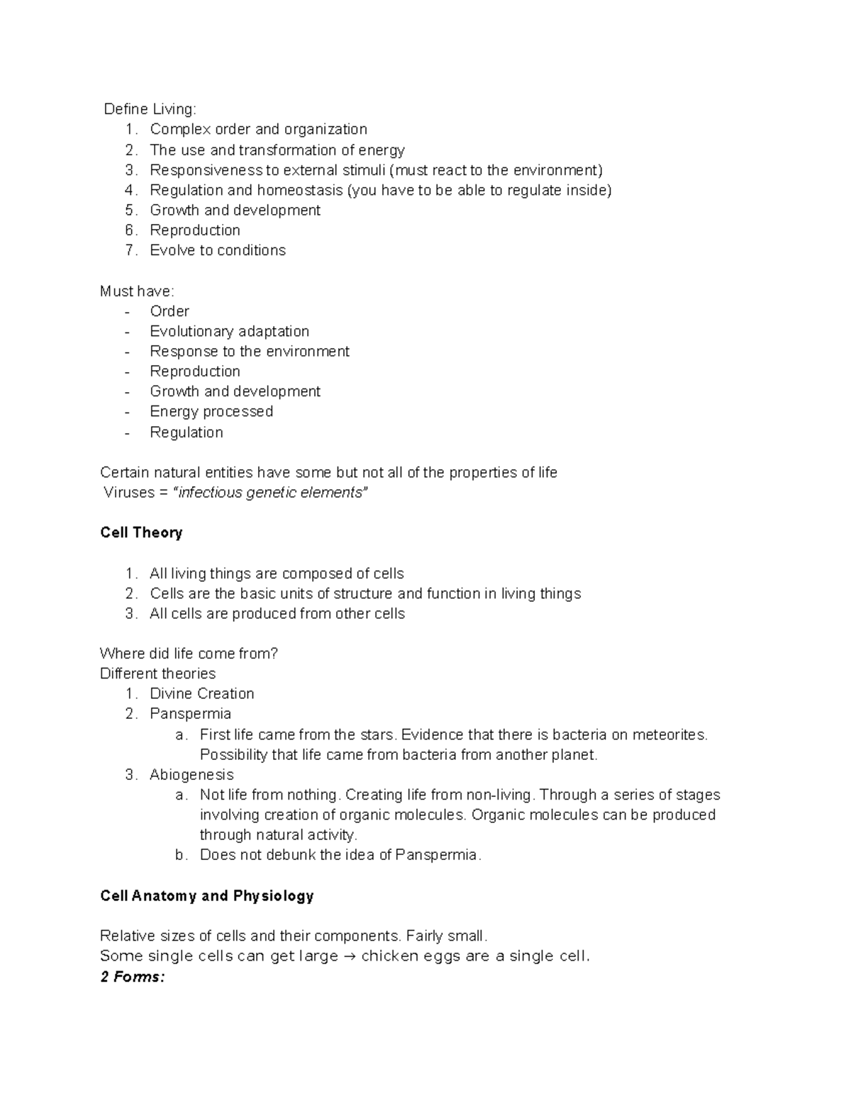 Cell Theory and Life: Lecture Notes 2-3 on Cells and Processes - Studocu