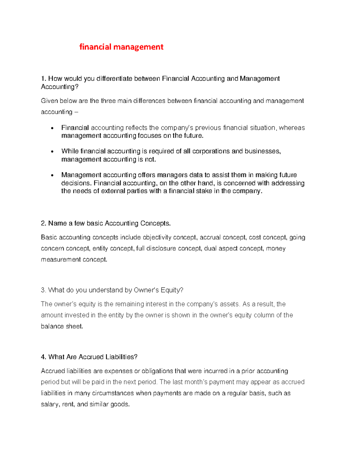 Financial Management Study Notes - Key Concepts and Differences - Studocu