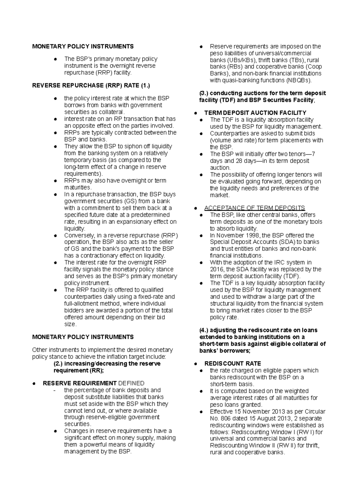 Monetary Policy Instruments: Understanding RRP, TDF, and More - Studocu