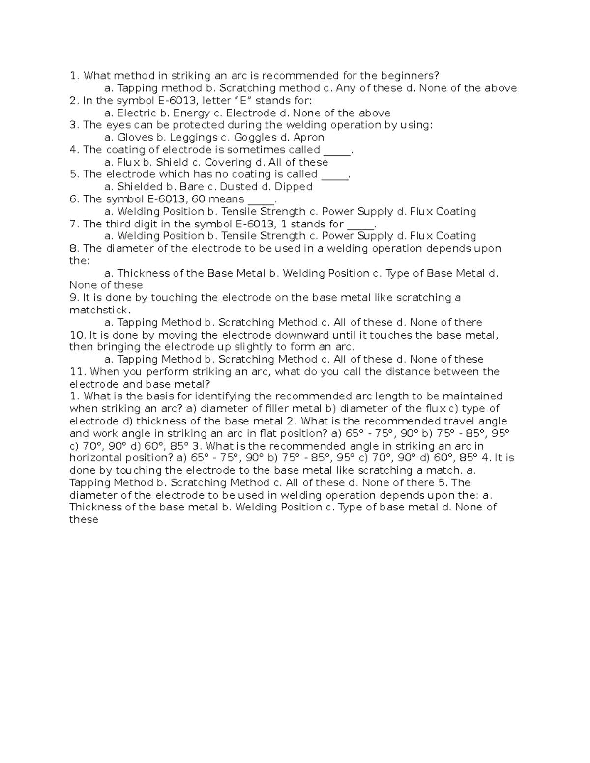 2nd quarter exam smaw 9 - What method in striking an arc is recommended ...