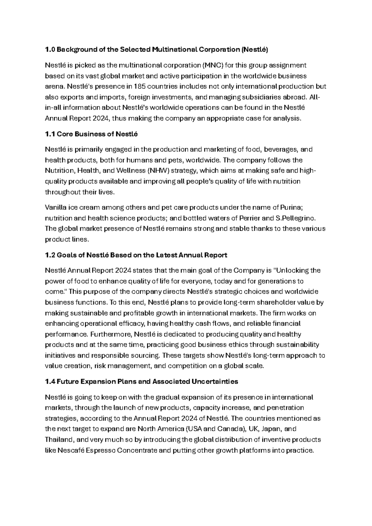 Nestlé MNC Analysis: Background, Goals & Future Plans (2024) - Studocu