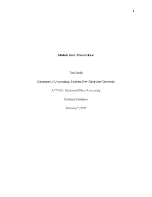 Acct 696 module four project one - Module Four: Project One Tina Smith ...