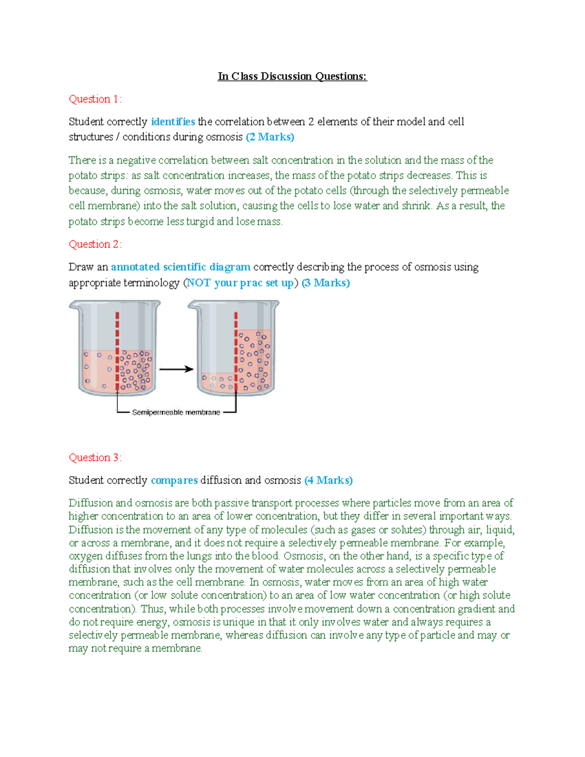 In-Class Discussion Questions: Osmosis & Diffusion Analysis - Studocu