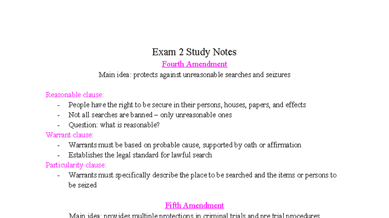 Criminal Law Exam Study Notes: Key Amendments & Procedures - Studocu