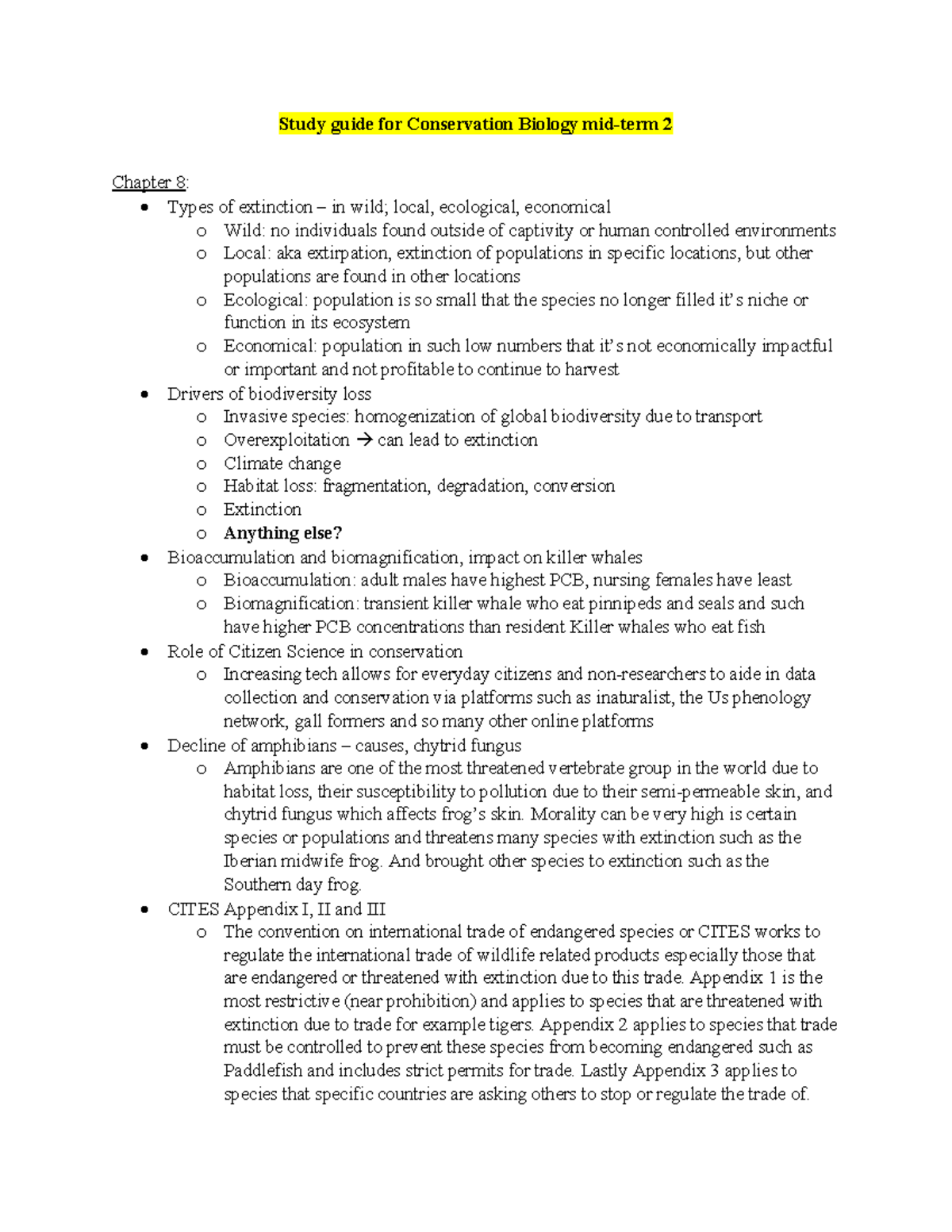 Conservation Biology 2 Study Guide: Chapter 8-11 Insights and Key ...