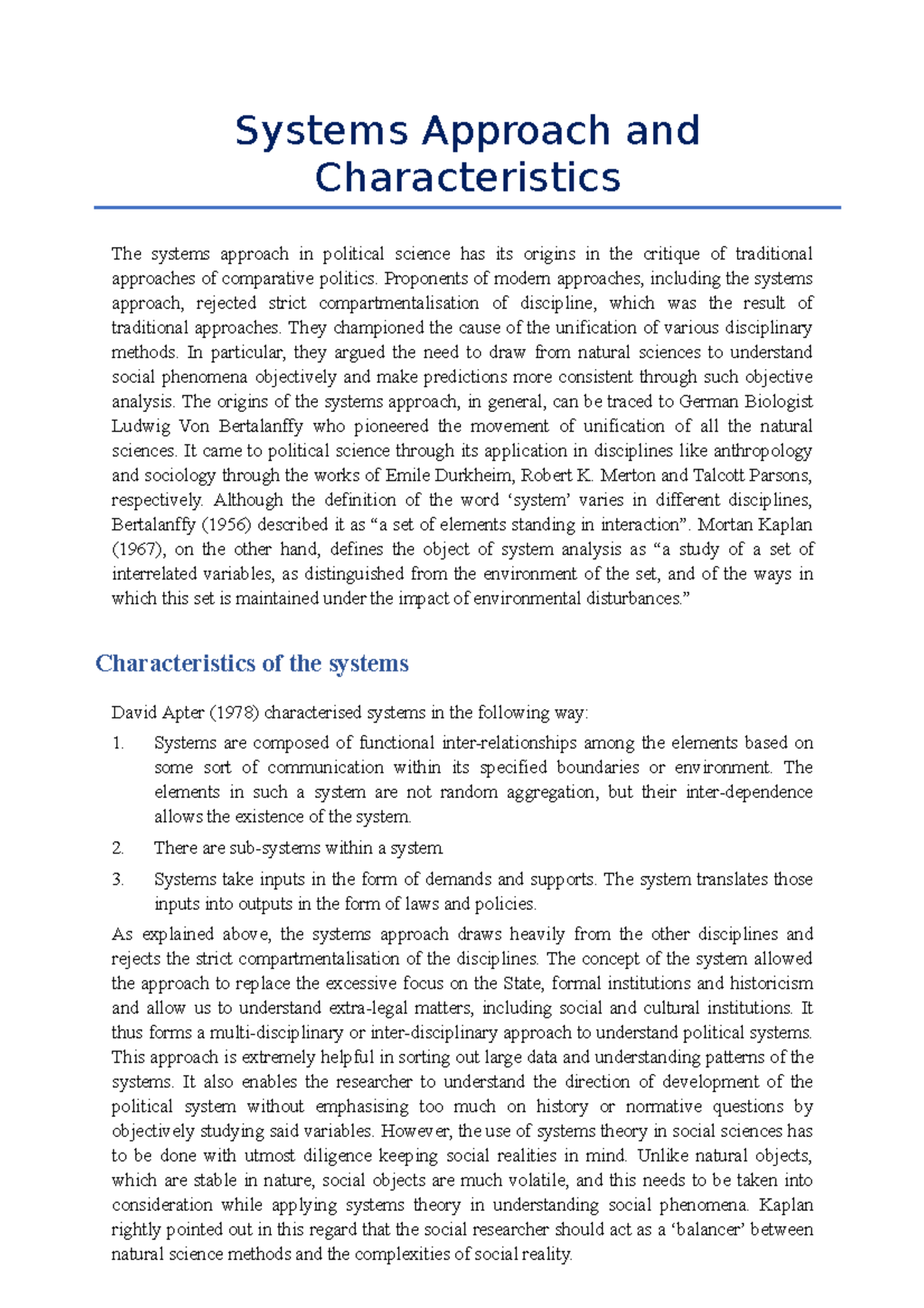 Systems Approach in Political Science: Characteristics and Critiques ...