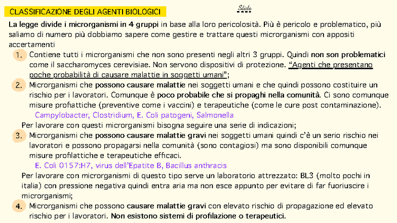 Lezione 11 - Appunti sulla Classificazione degli Agenti Biologici - Studocu