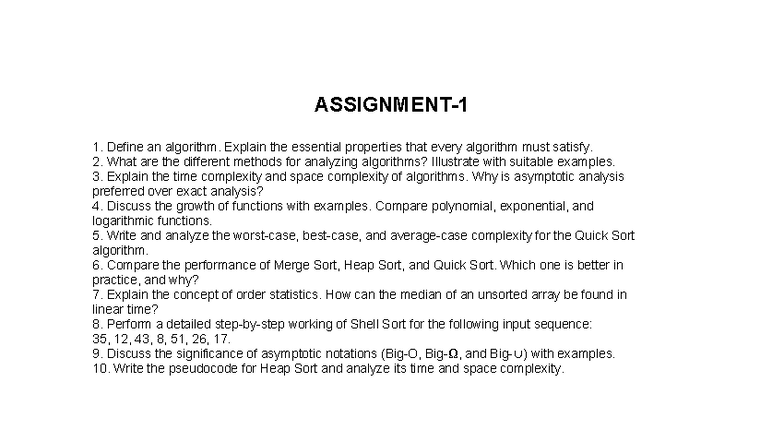 DAA Assignment: Algorithm Analysis & Sorting Techniques - Studocu