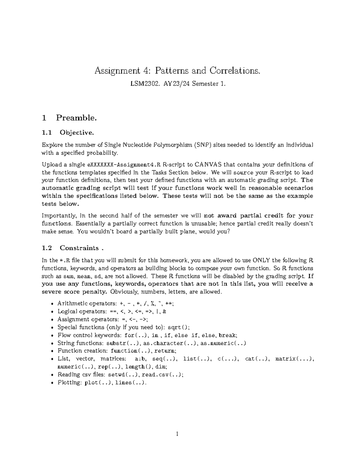 Assignment 4 PART 1 - Assignment 4: Patterns and Correlations. LSM2302 ...