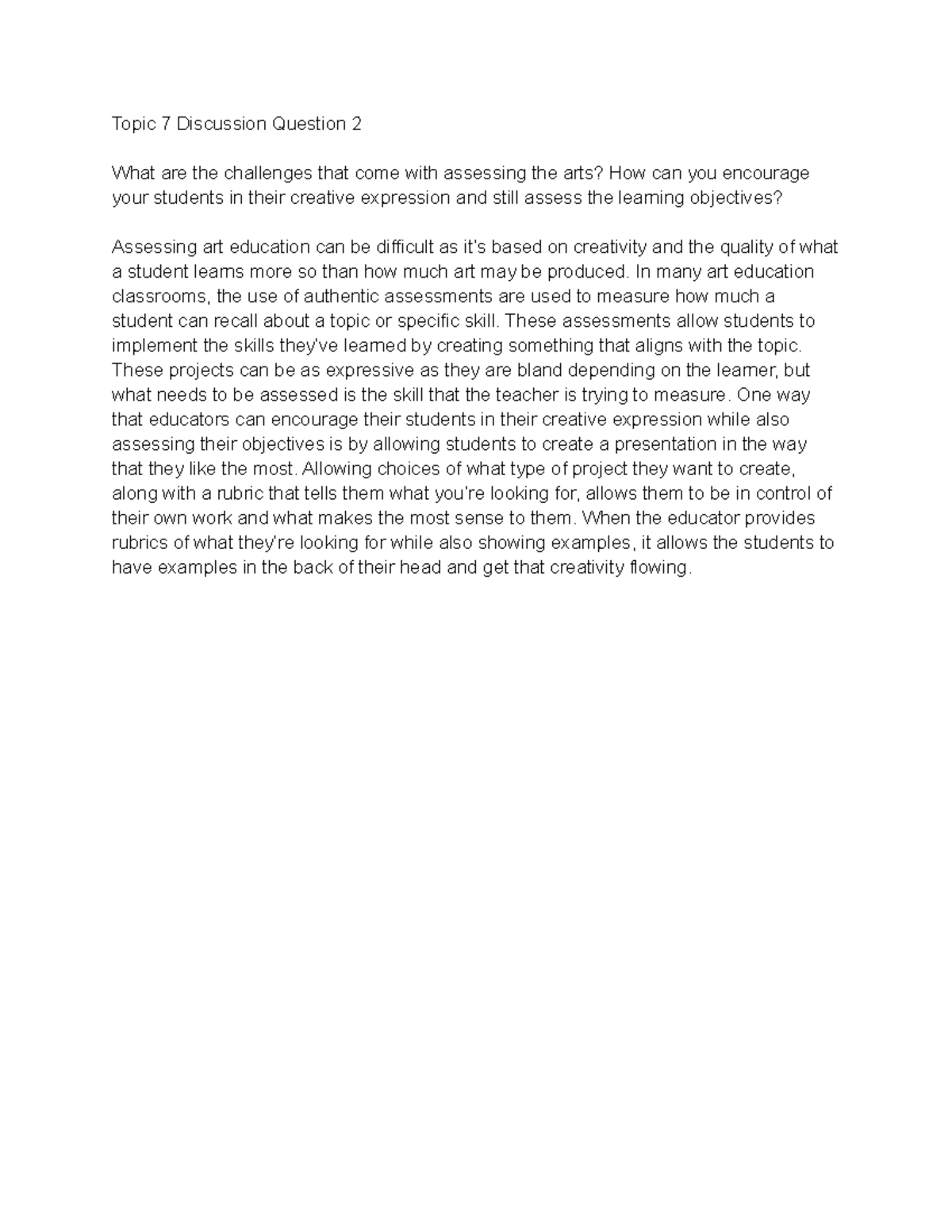 GCU ELM-351 Topic 7 Discussion Question 2 - Topic 7 Discussion Question 2 What are the ...