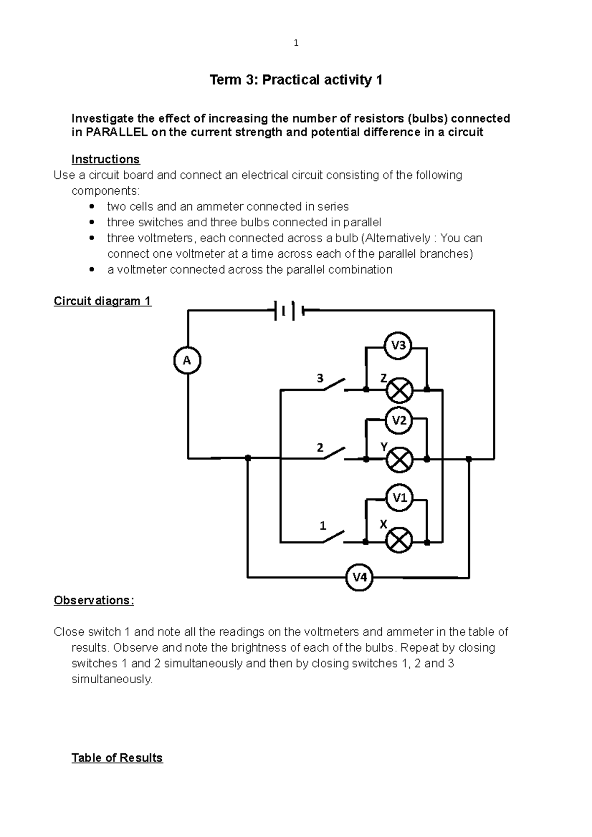 Grade 9 Term 3 Practical Worksheet: Effect of Resistors in Parallel ...