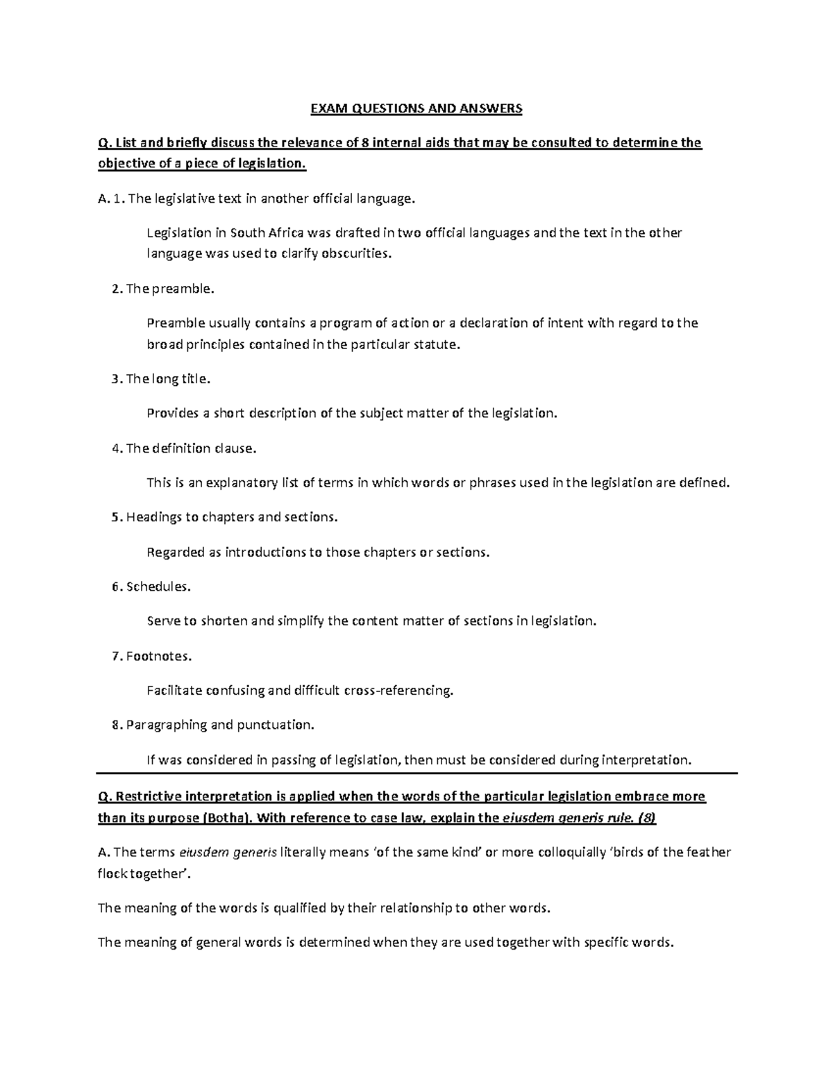 IOS2601 - Exam Questions & Answers on Statutory Interpretation (2016 ...