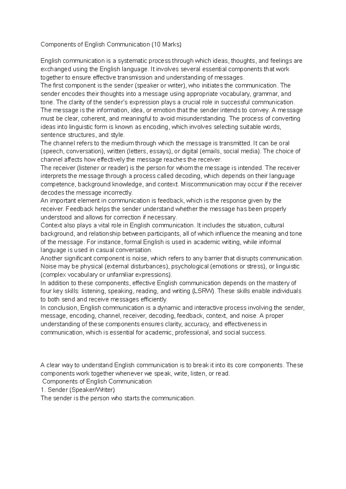 Components of English Communication (10 Marks) - A Comprehensive ...