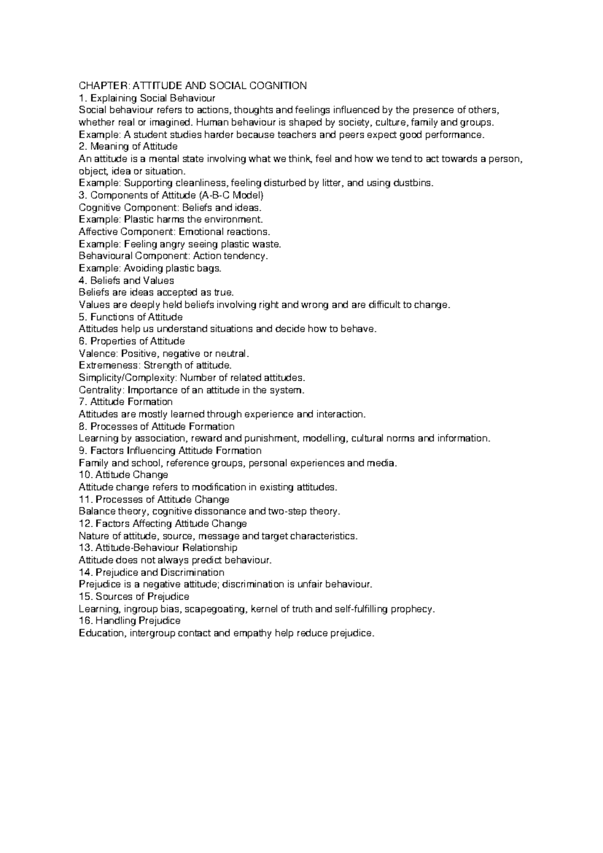 CHAPTER: ATTITUDE AND SOCIAL COGNITION NOTES - Studocu