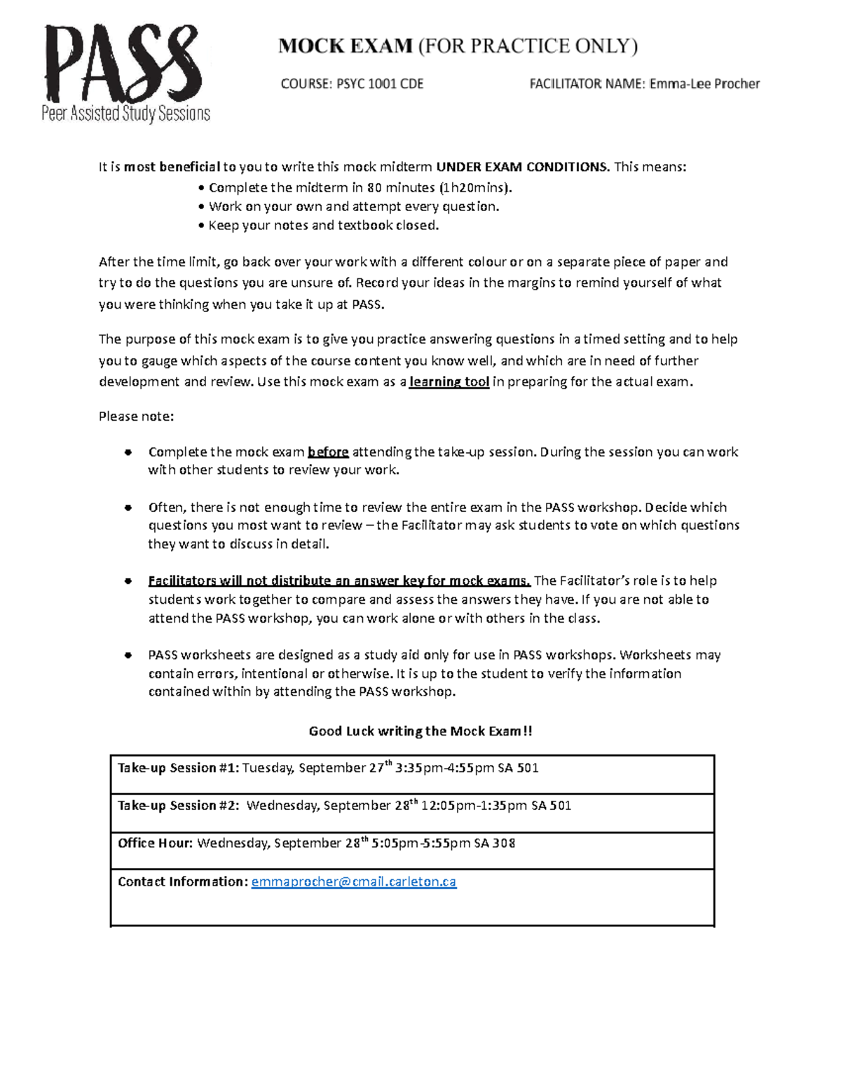 Mock Midterm 1 - PSYC 1010 - Fall 2022 Study Guide - Studocu