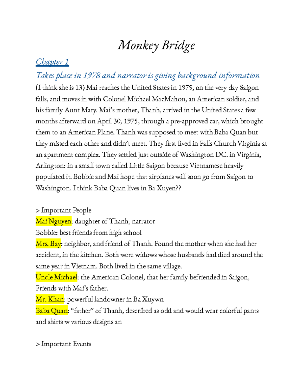 Summer 2024 Reading Notes: Monkey Bridge & Buried Onions Summary - Studocu