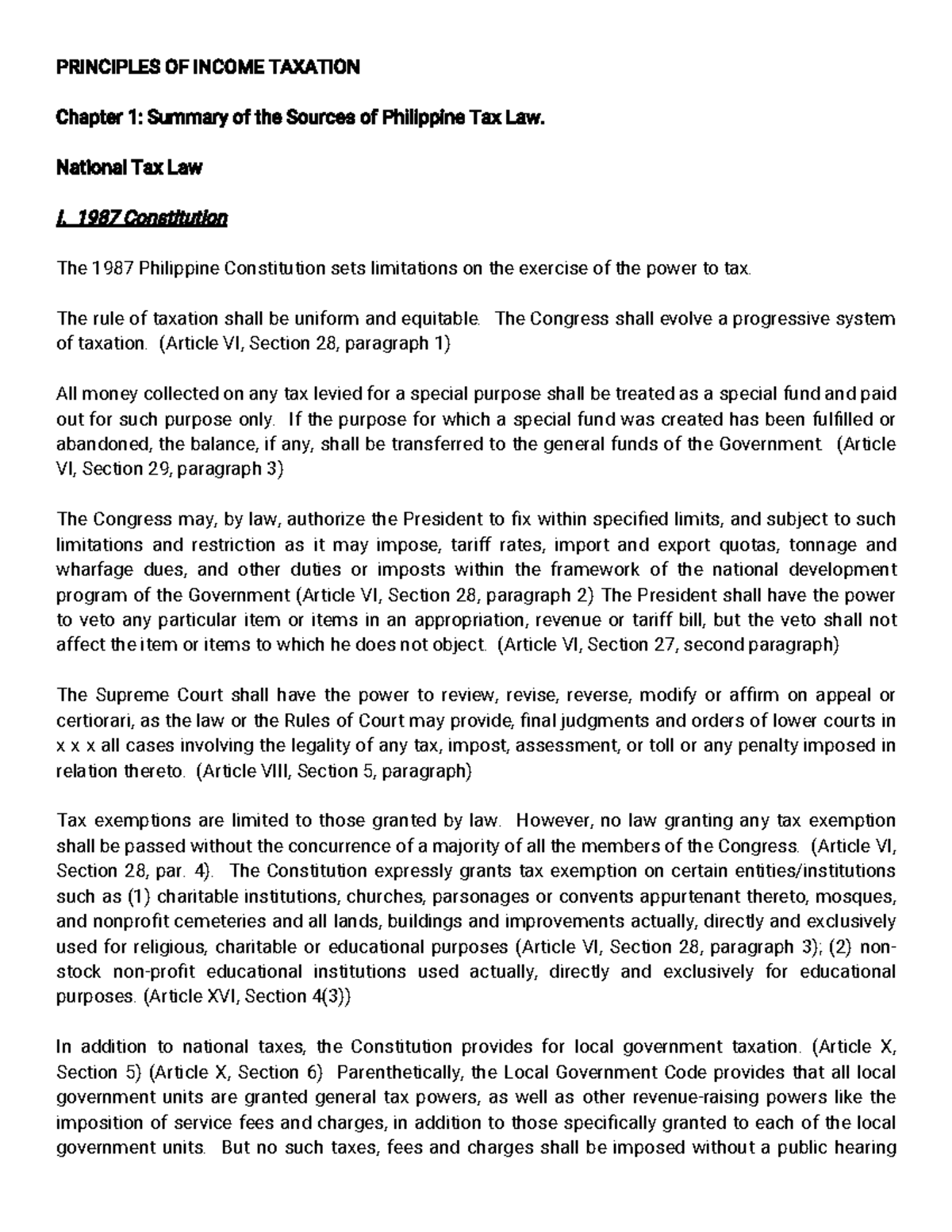 Philippine Tax Law: Principles and Sources of Income Taxation - Studocu