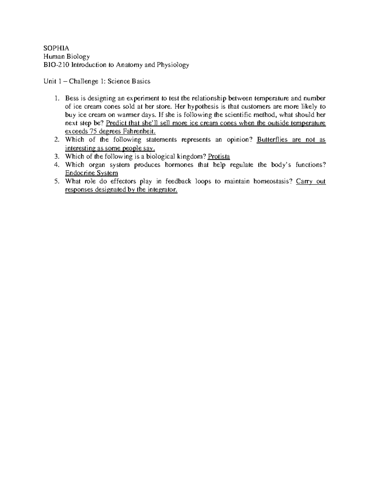 Unit 1 - Challenge 1 - SOPHIA Human Biology BIO-210 Introduction to ...
