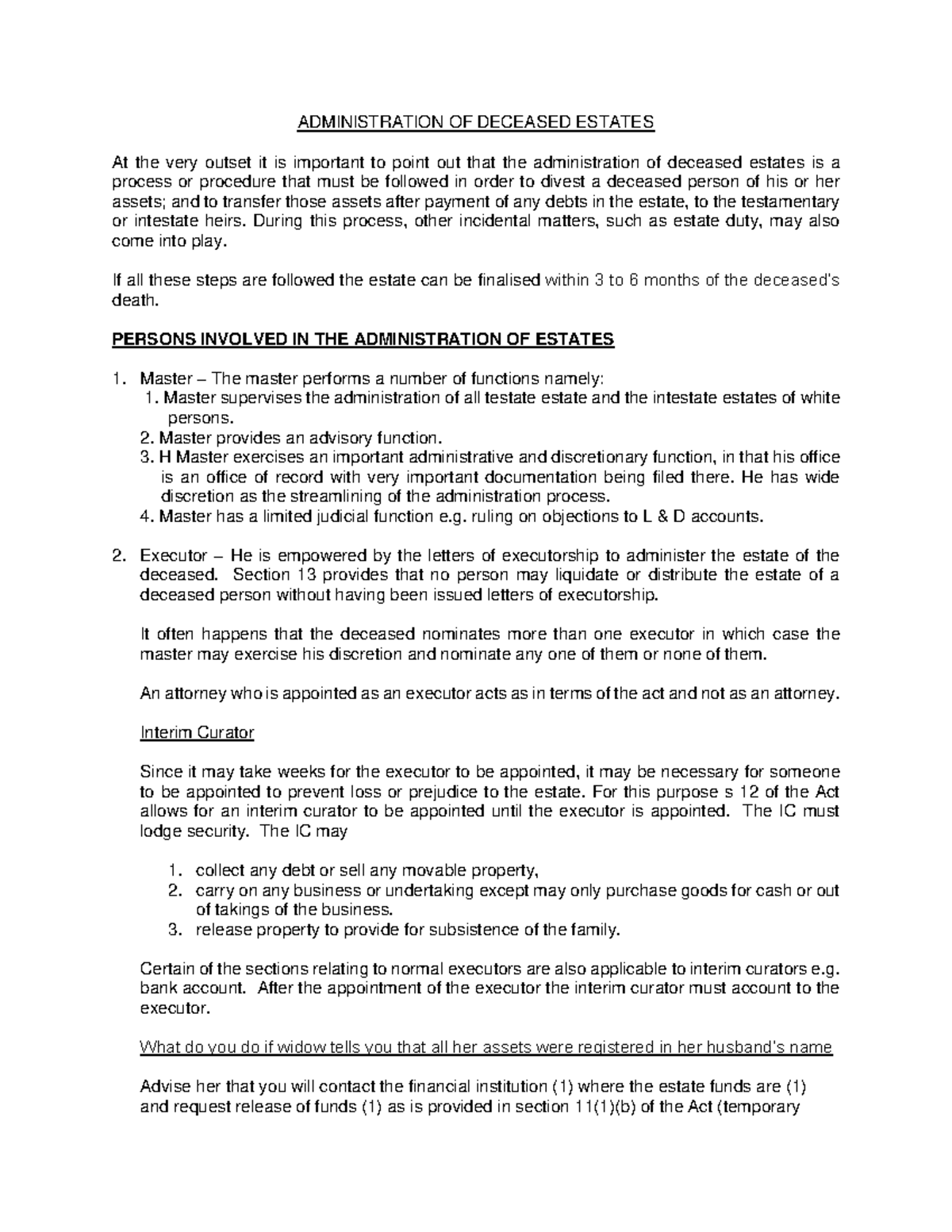 ADMINISTRATION OF DECEASED ESTATES: Key Processes and Roles - Studocu