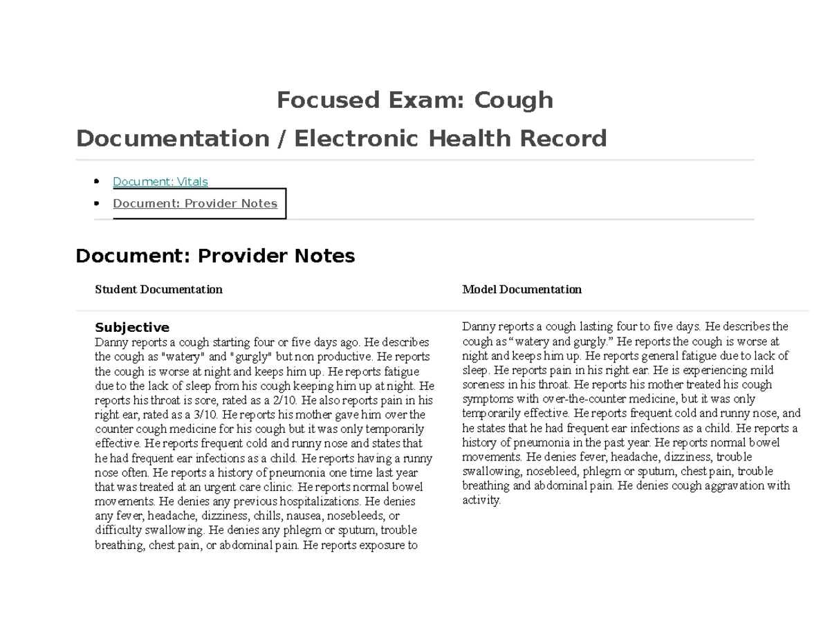 Shadow health Neurological Exam Documentation - Neurological Exam ...