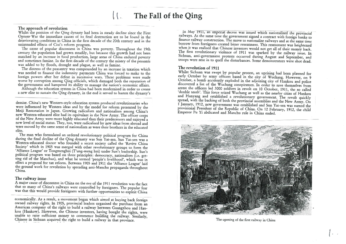 11. Fall of the Qing Dynasty: Causes and Revolutionary Movements - Studocu