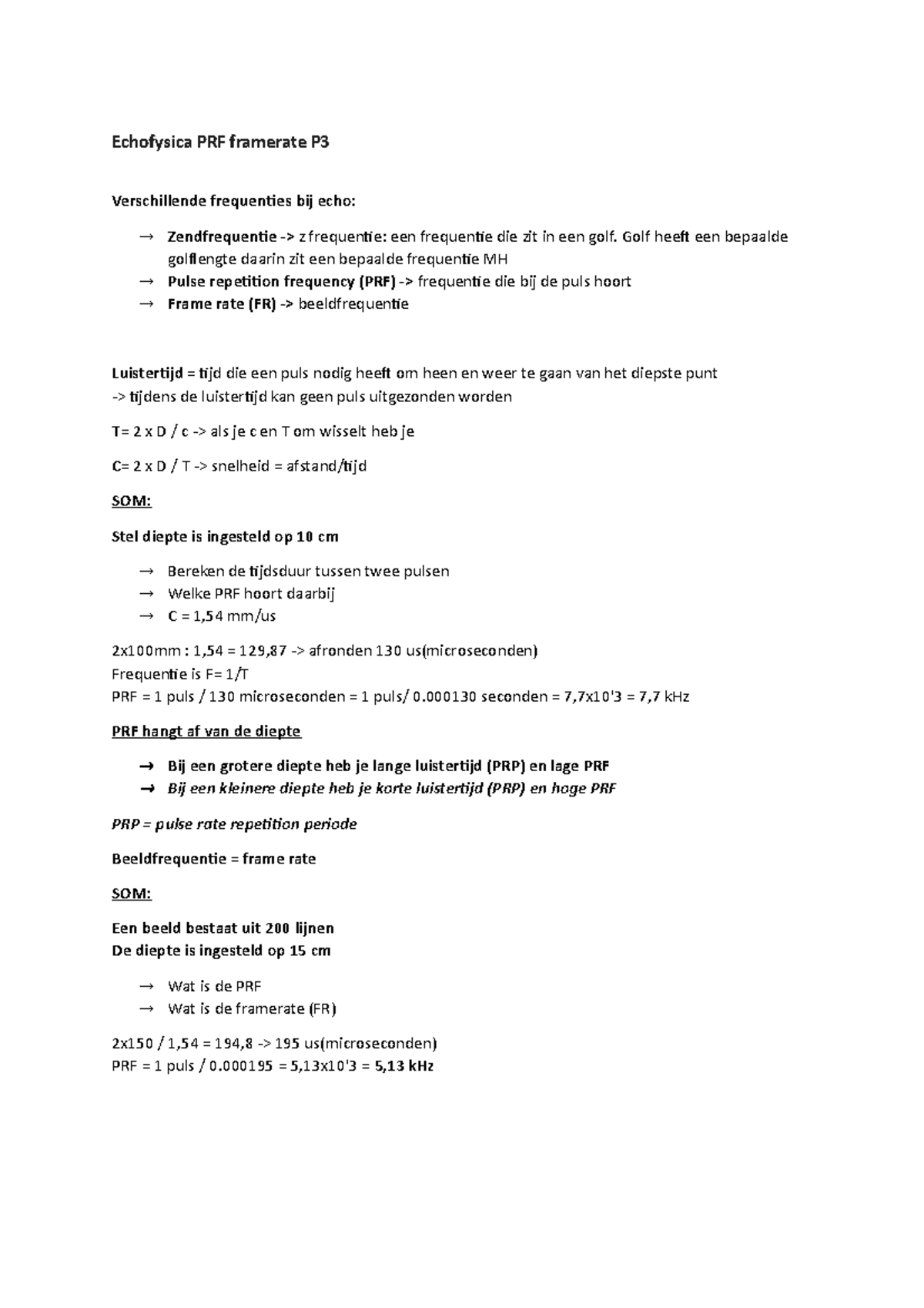 ECHO P3: PRF and Frame Rate Calculations in Echofysica - Studeersnel