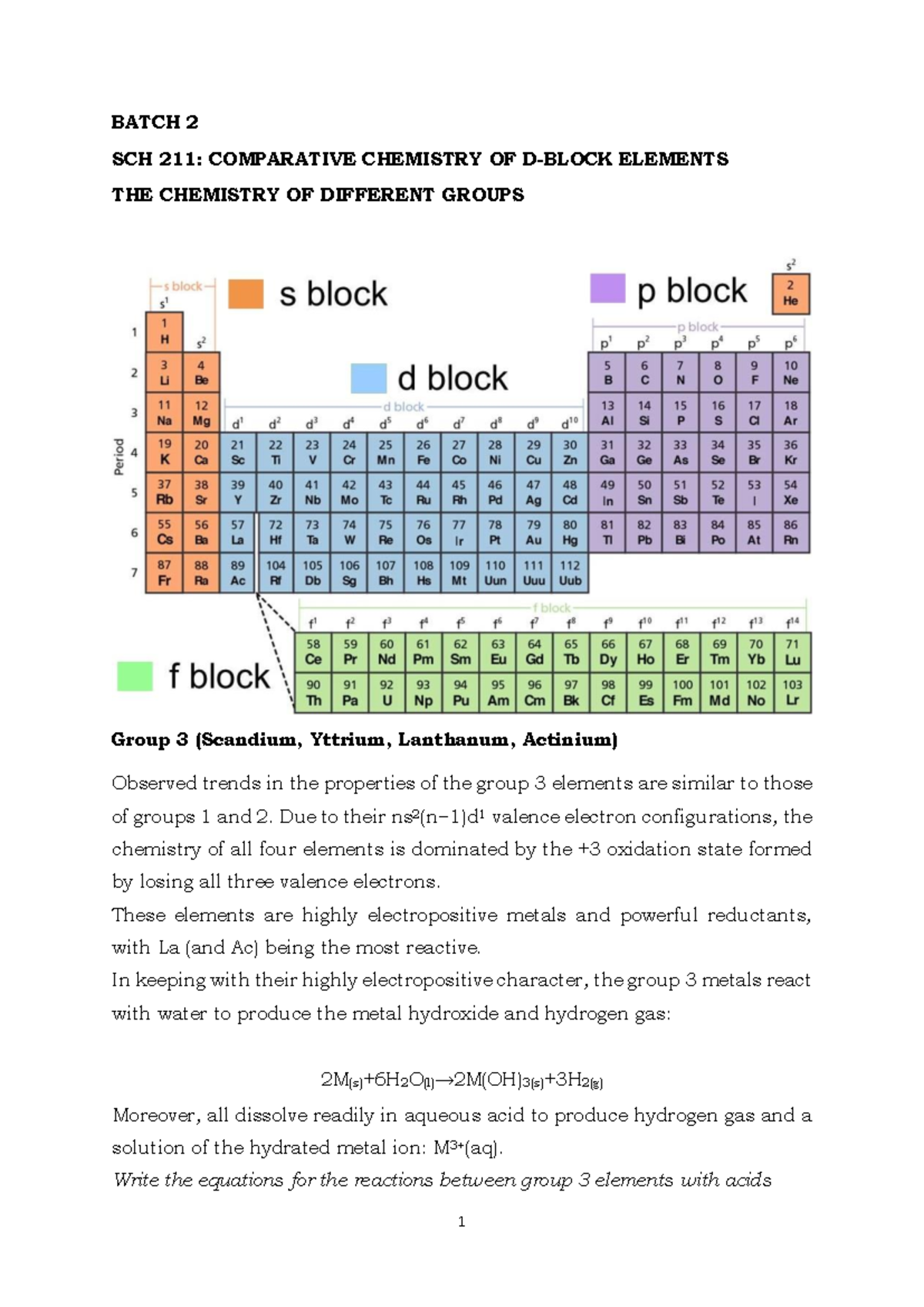 SCH 211 Batch 2-1 - D block elements - BATCH 2 SCH 211: COMPARATIVE ...