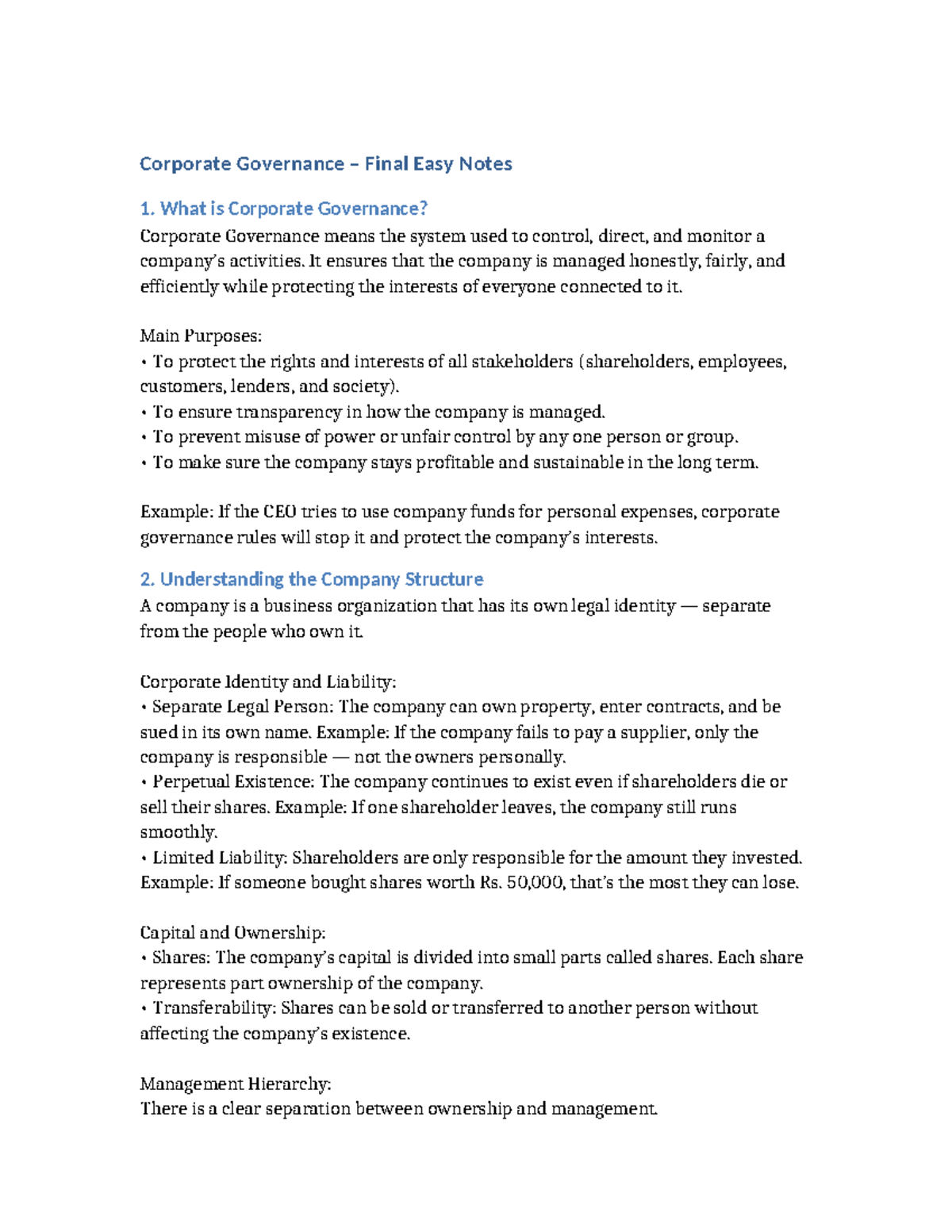 Corporate Governance Final Notes (AFAQ) - Studocu